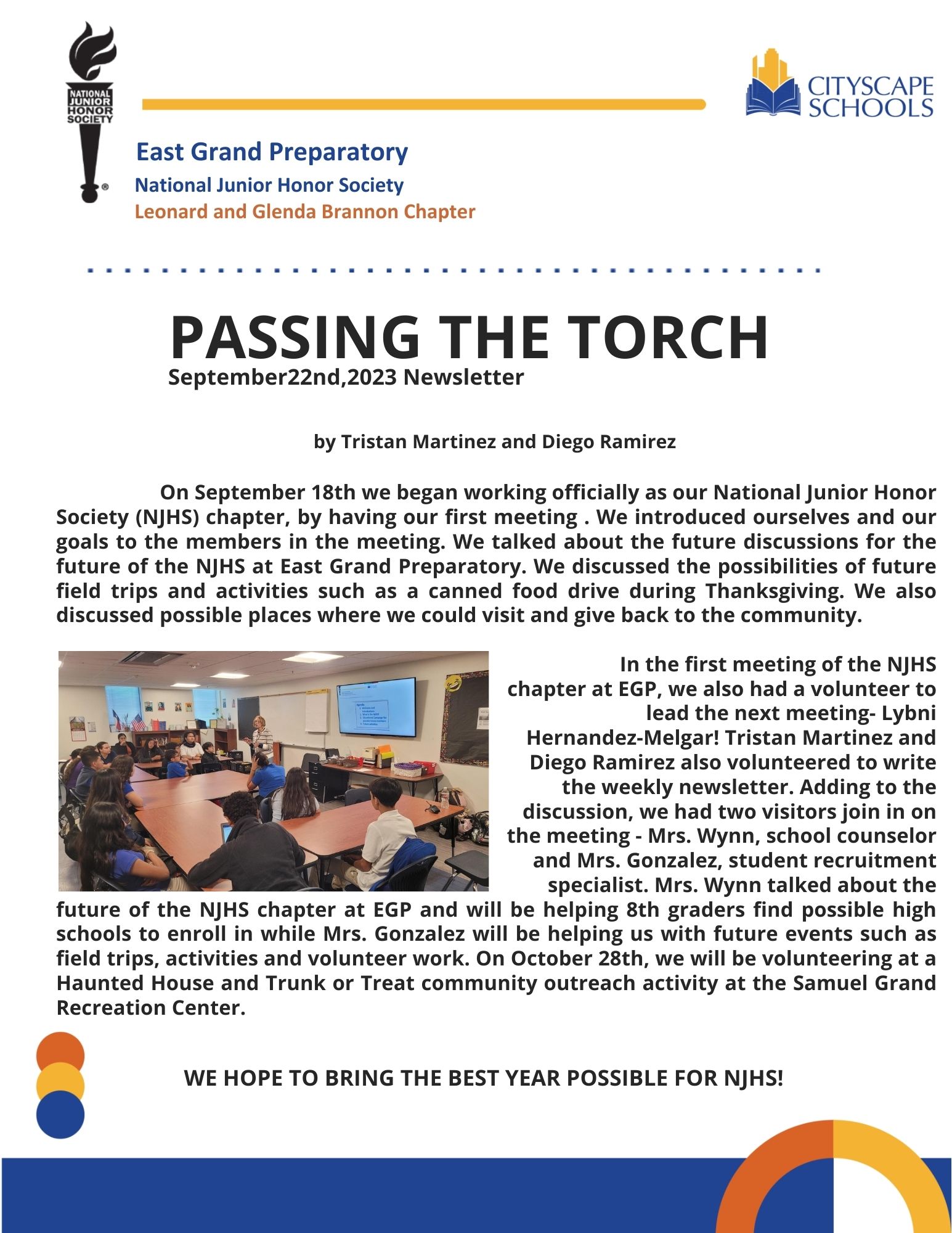 Passing the Torch by NJHS Students - Cityscape Schools